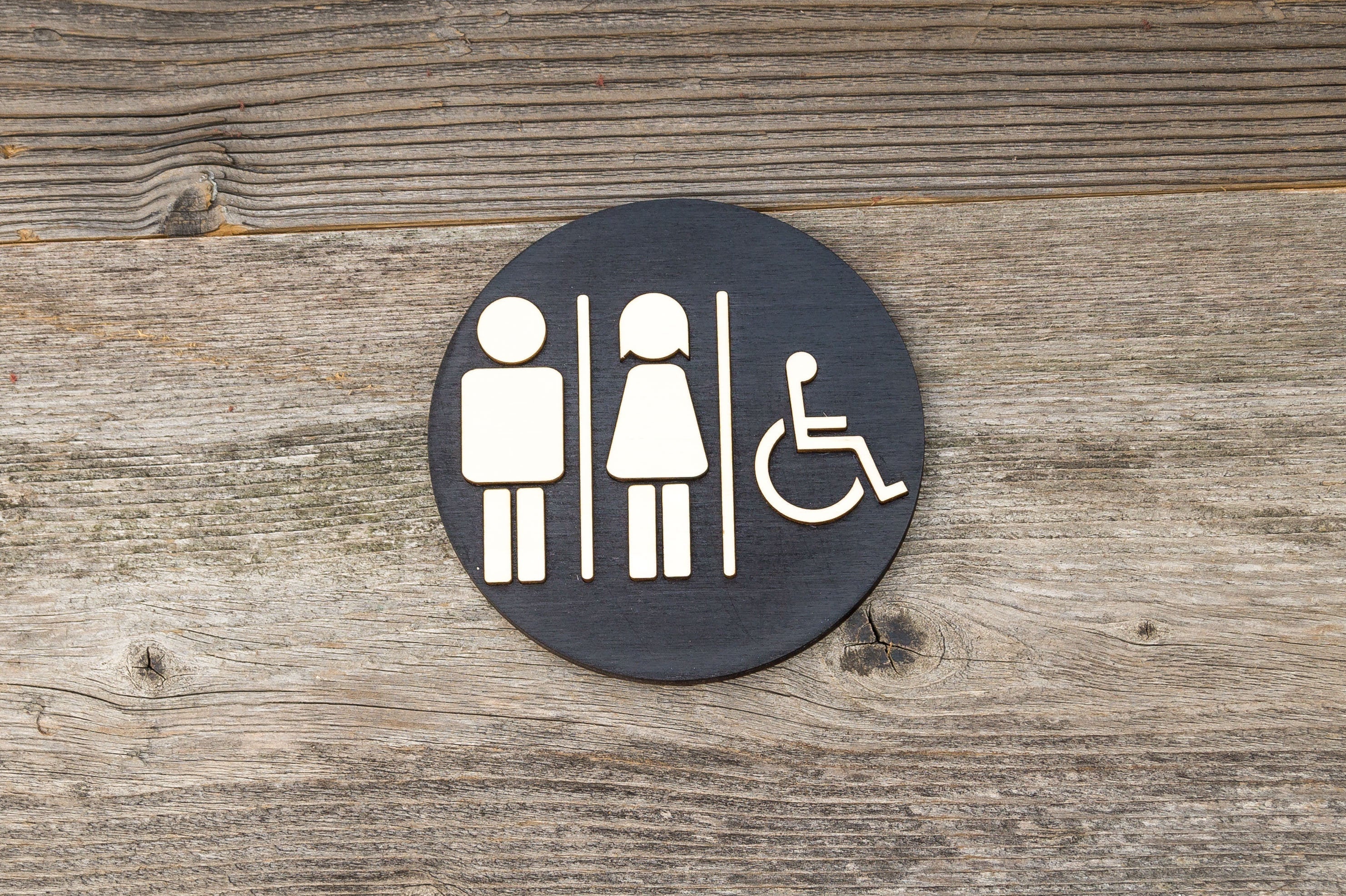 Round Unisex & Handicapped Restroom Door Sign – woodendoorsign.com by ...