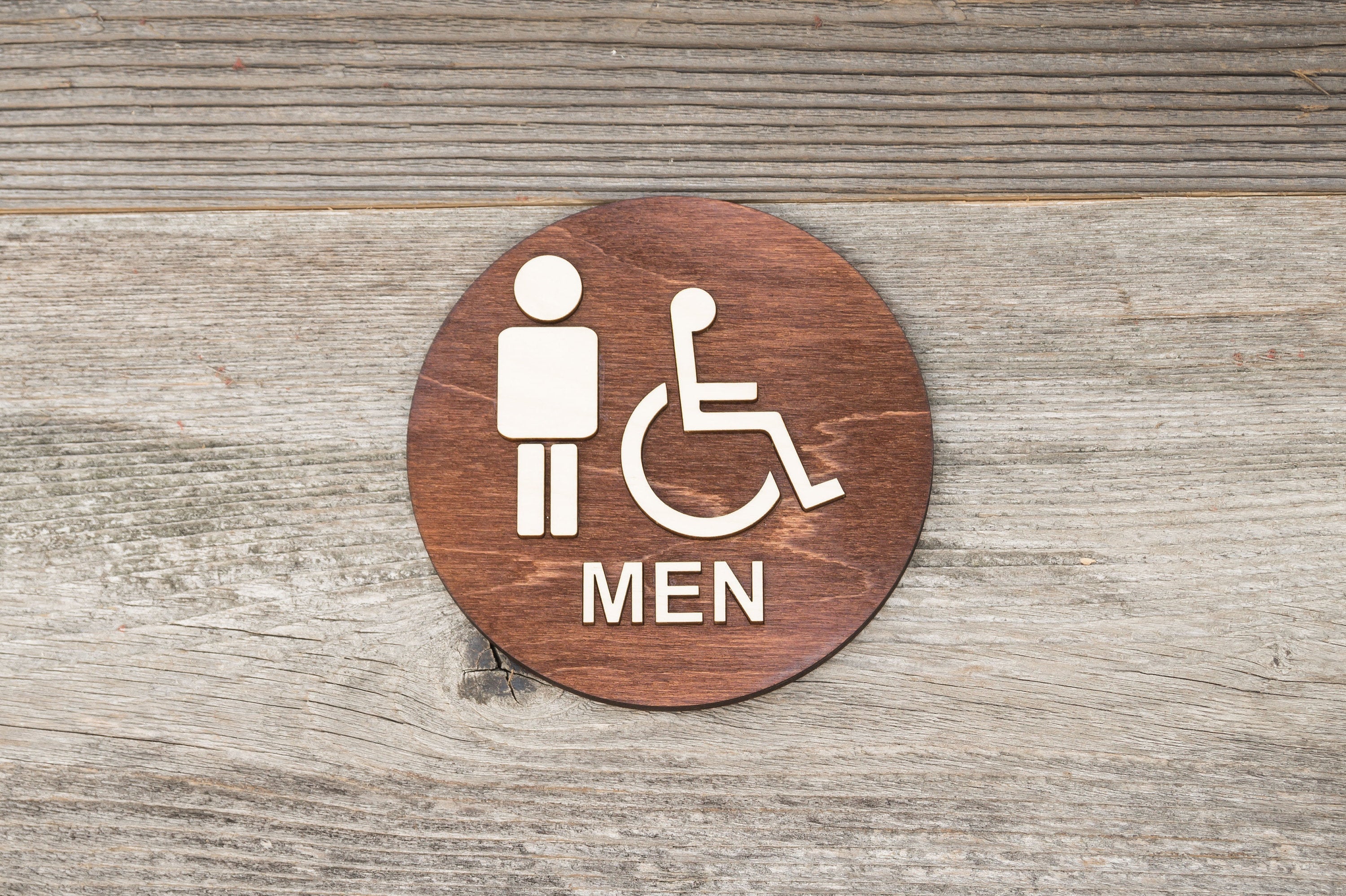 Round Men & Handicapped Restroom Door Sign with text – woodendoorsign ...