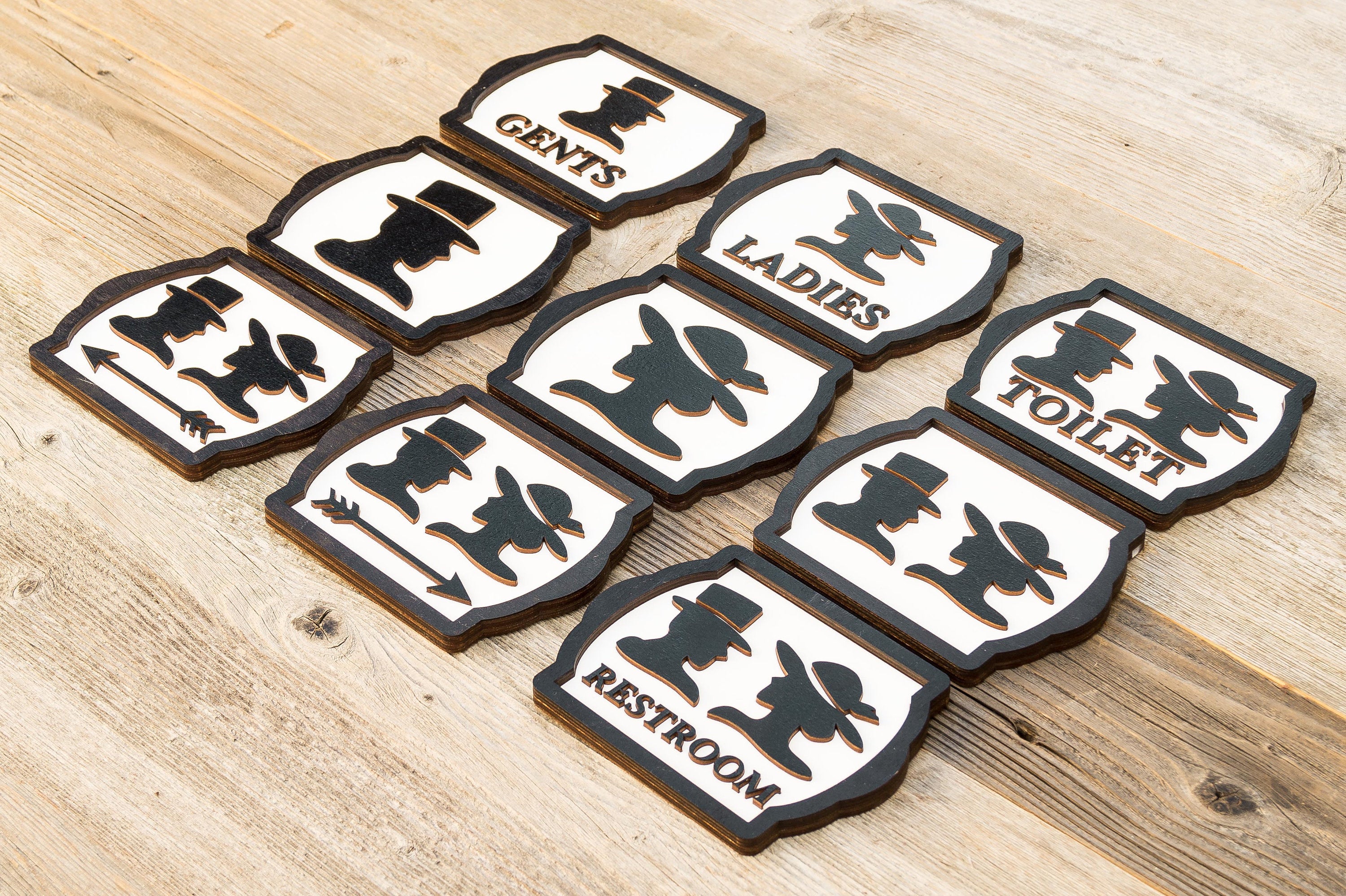 Retro Style Wooden Restroom Door Signs Set – woodendoorsign.com by Etch.pl