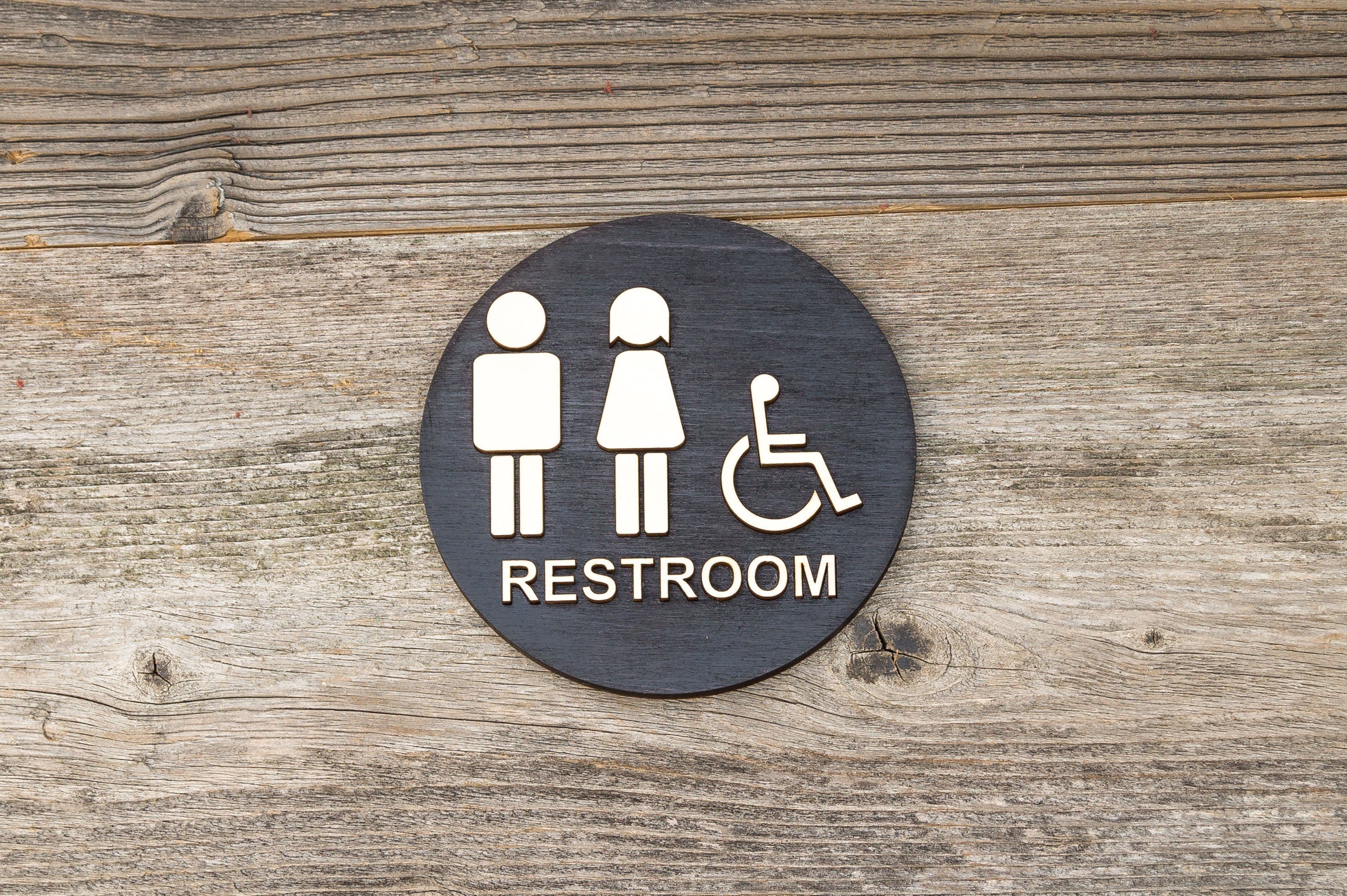 Round Unisex & Handicapped Restroom Door Sign – woodendoorsign.com by ...